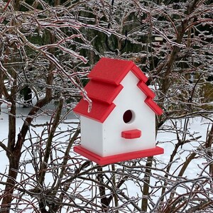 Traditional Eco-Friendly Poly Birdhouse White with Red Roof | Etsy
