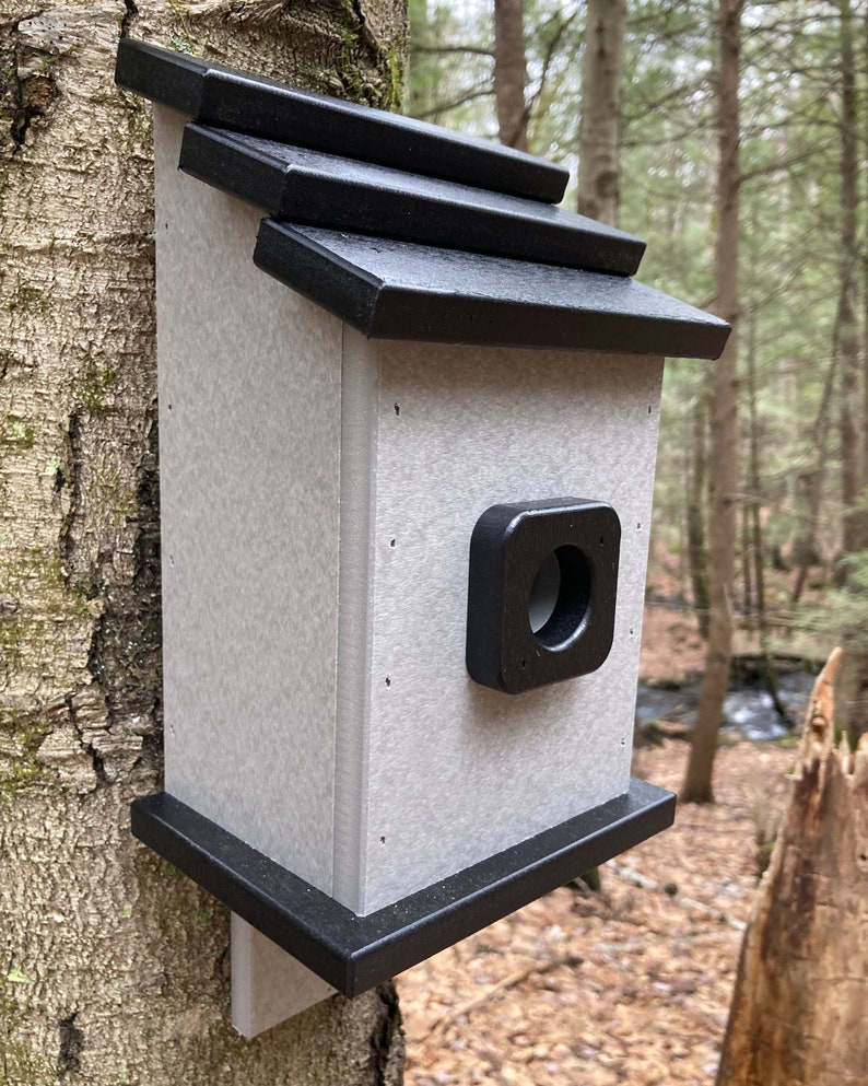 Square Back-mount Birdhouse Gray With Black Roof. - Etsy