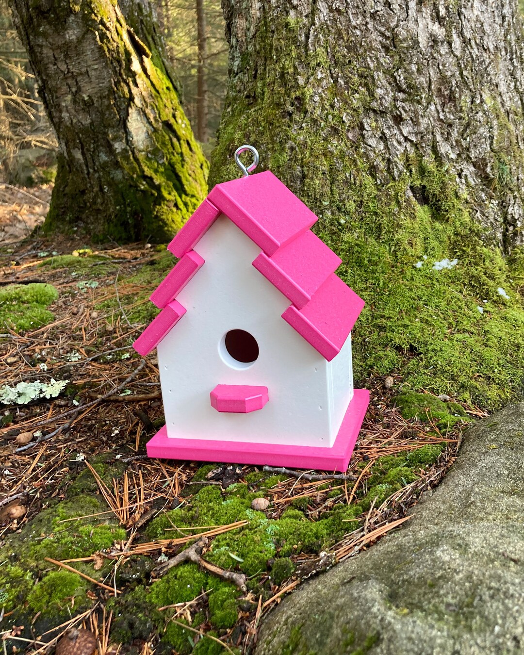 Traditional Recycled Poly Lumber Birdhouse, White With Pink Roof - Etsy