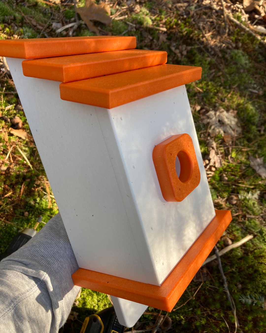 Square Back-mount Birdhouse, White With Orange Roof - Etsy