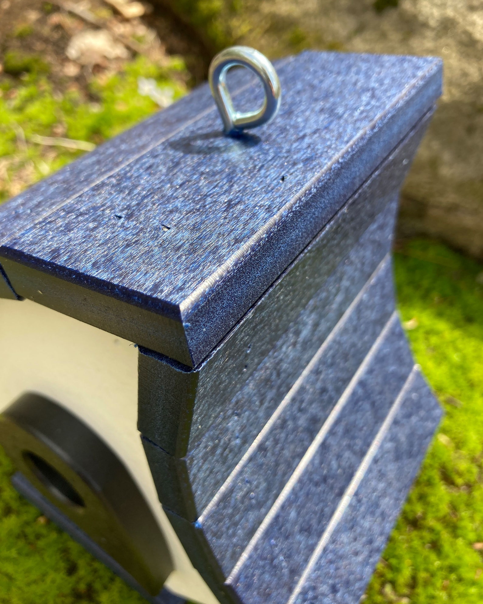 Eclectic Hanging Poly Birdhouse, White With Navy Blue Roof - Etsy