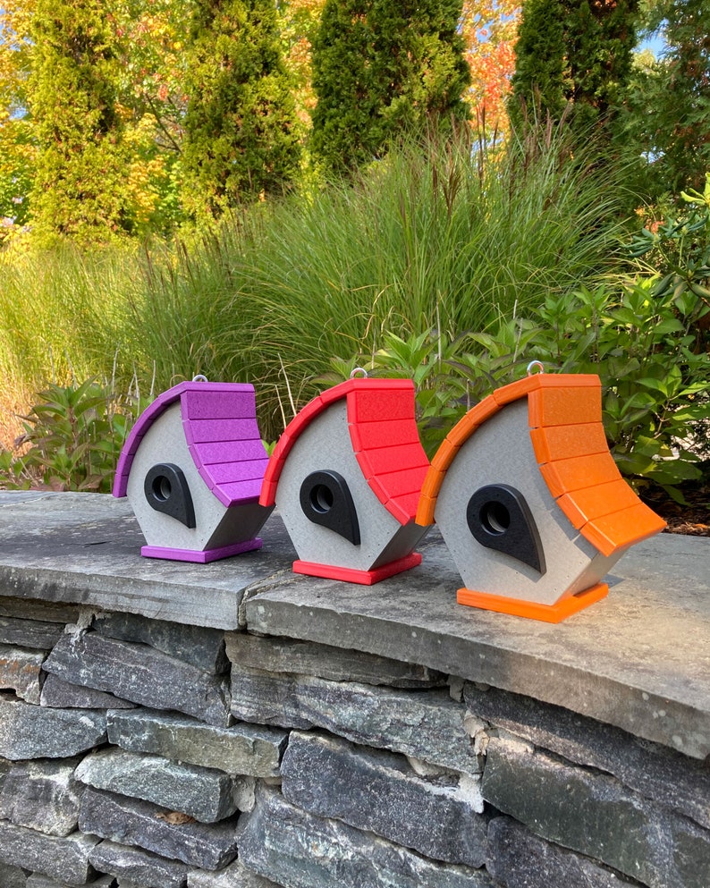 Eclectic Hanging Poly Birdhouse Gray With Red Roof - Etsy