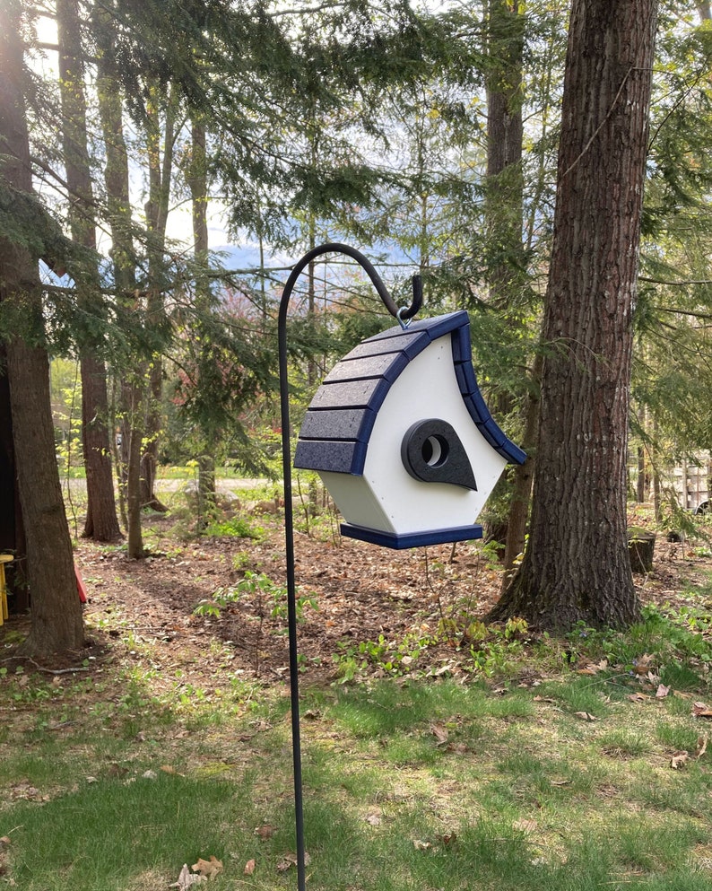 Eclectic Hanging Poly Birdhouse, White With Navy Blue Roof - Etsy