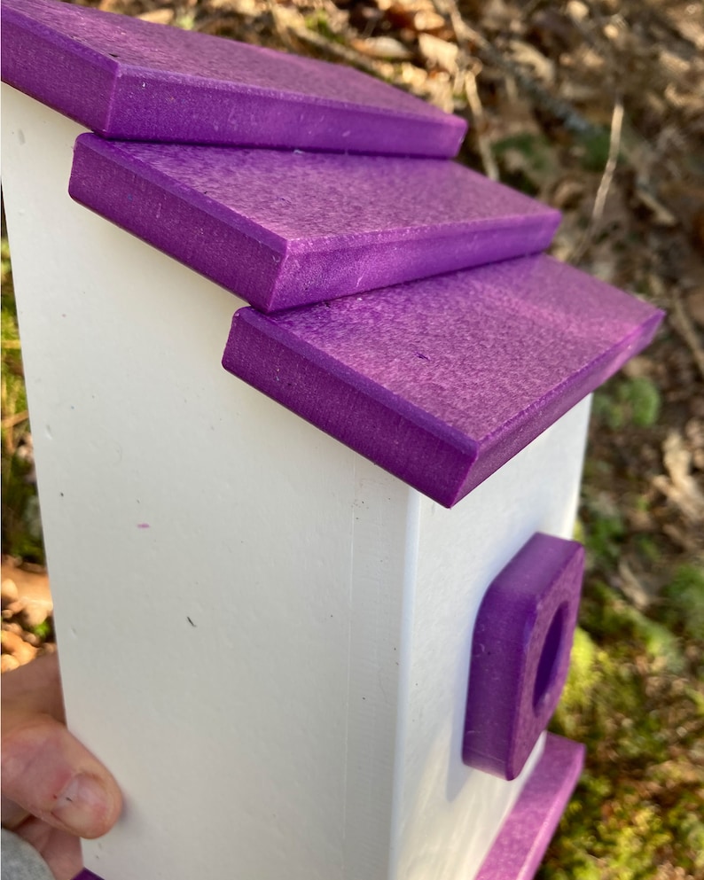 Square Back-mount Birdhouse White With Purple Roof - Etsy