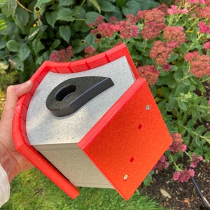 Eclectic Hanging Poly Birdhouse, Gray With Red Roof - Etsy