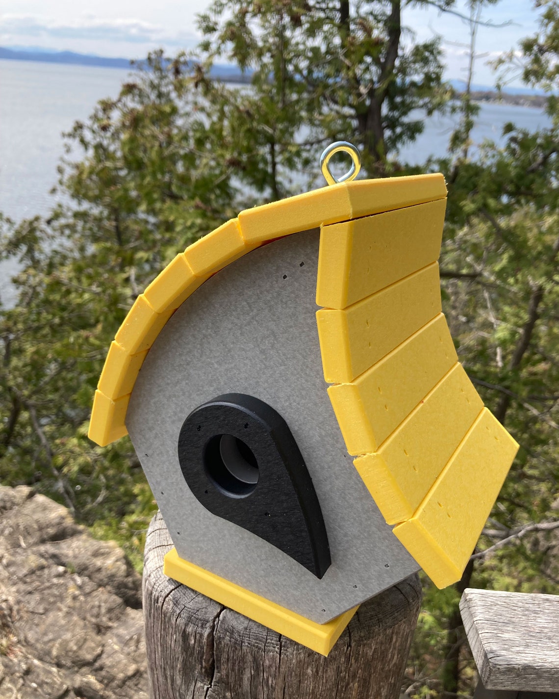 Eclectic Hanging Poly Birdhouse Gray With Yellow Roof - Etsy