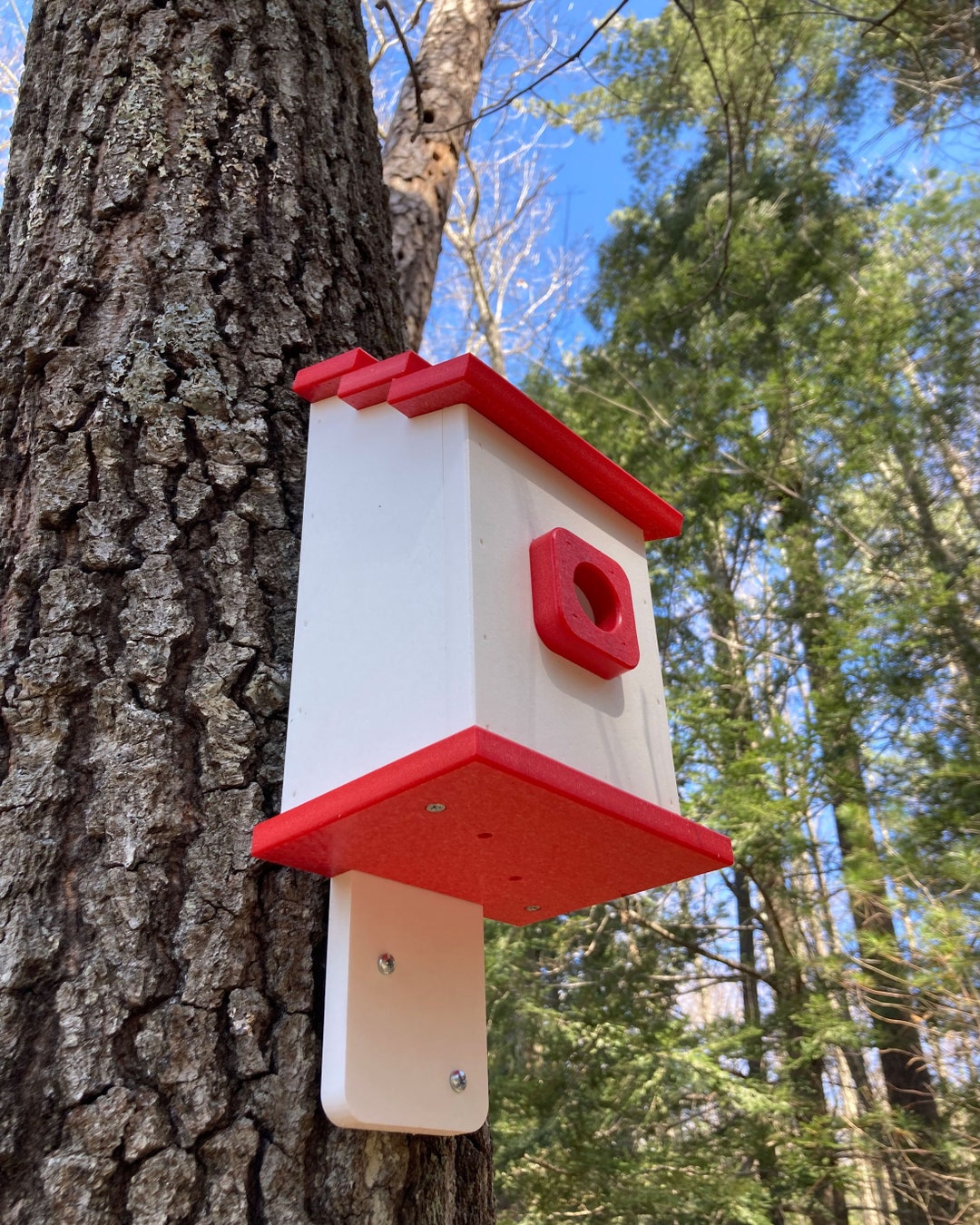 Square Back-mount Birdhouse, White With Red Roof - Etsy