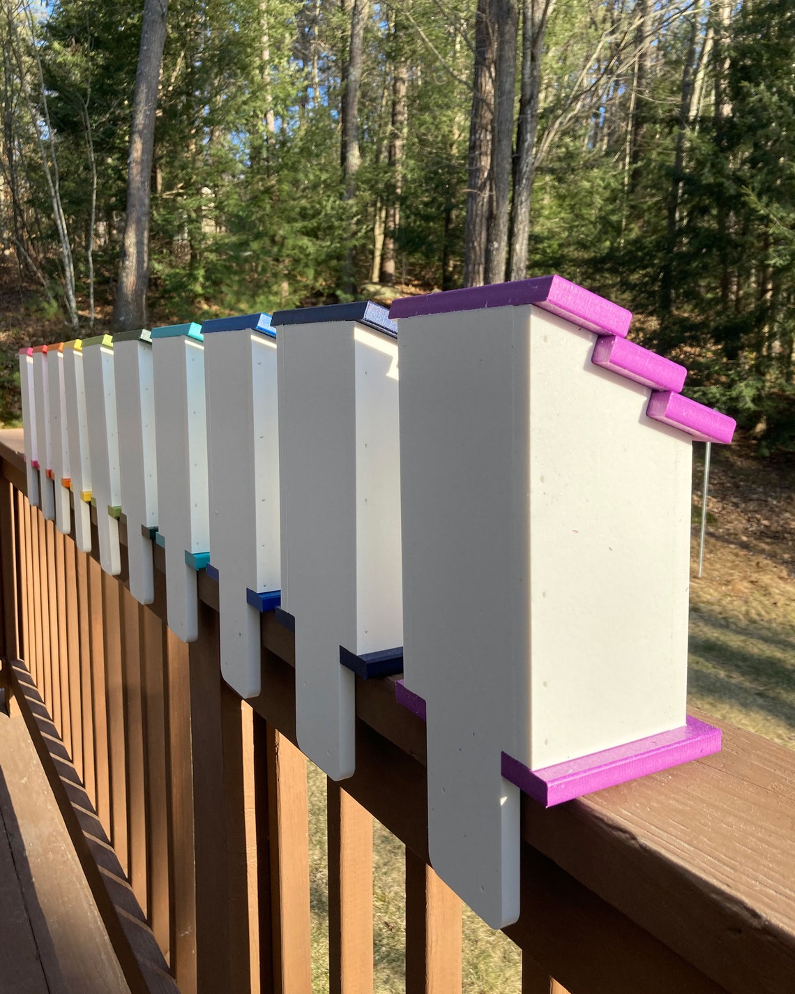 Square Back-mount Birdhouse White With Purple Roof - Etsy