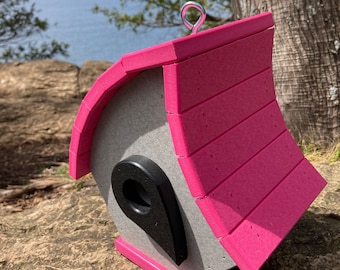 Eclectic Hanging Poly Birdhouse Gray With Yellow Roof | Etsy