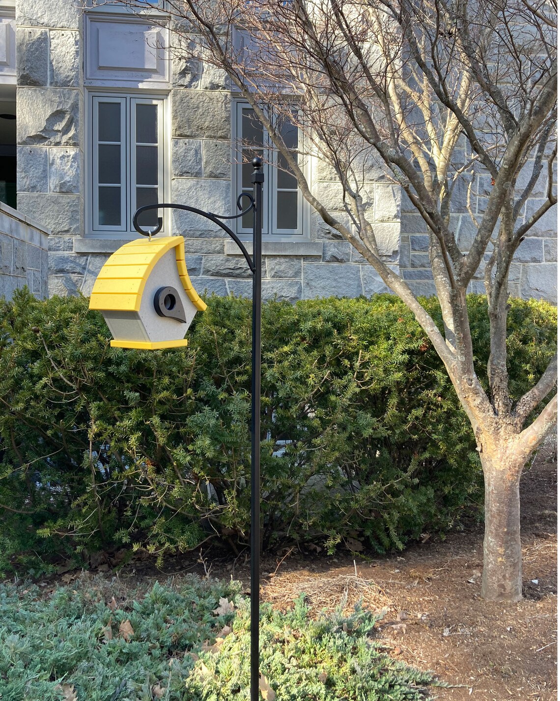 Eclectic Hanging Poly Birdhouse Gray with Yellow Roof | Etsy