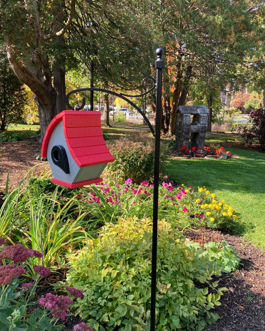 Eclectic Hanging Poly Birdhouse, Gray With Red Roof - Etsy