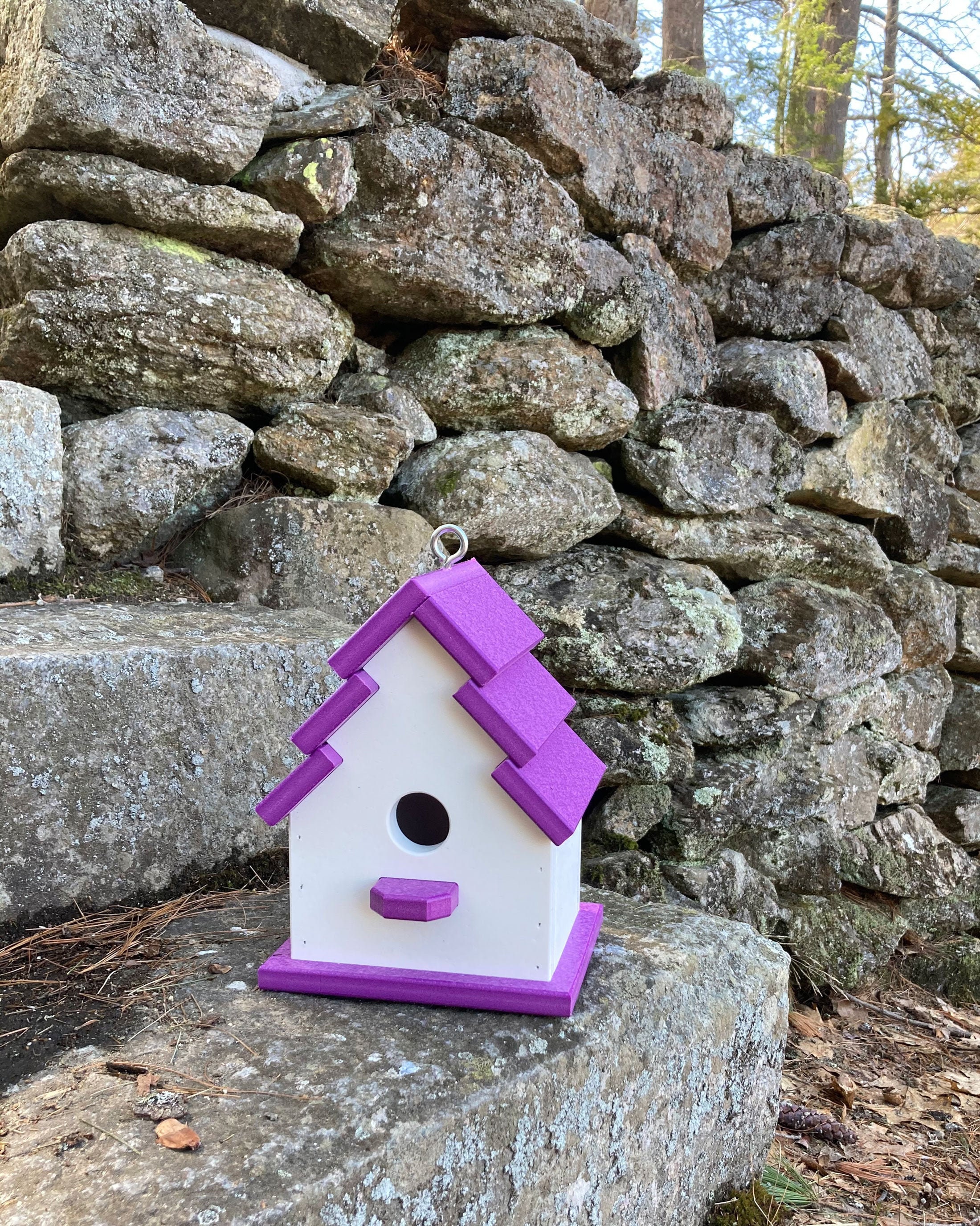 Traditional Recycled Poly Lumber Birdhouse, White With Purple Roof - Etsy