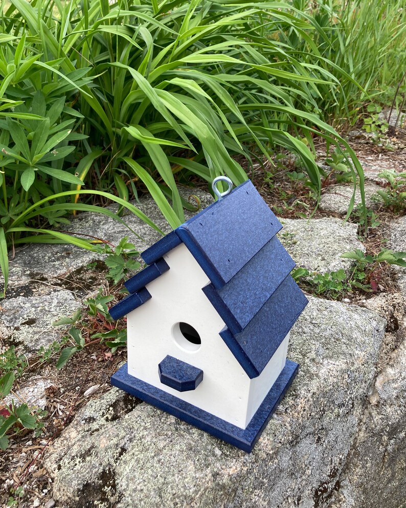 Traditional Eco-friendly Poly Birdhouse White With Navy Roof | Etsy
