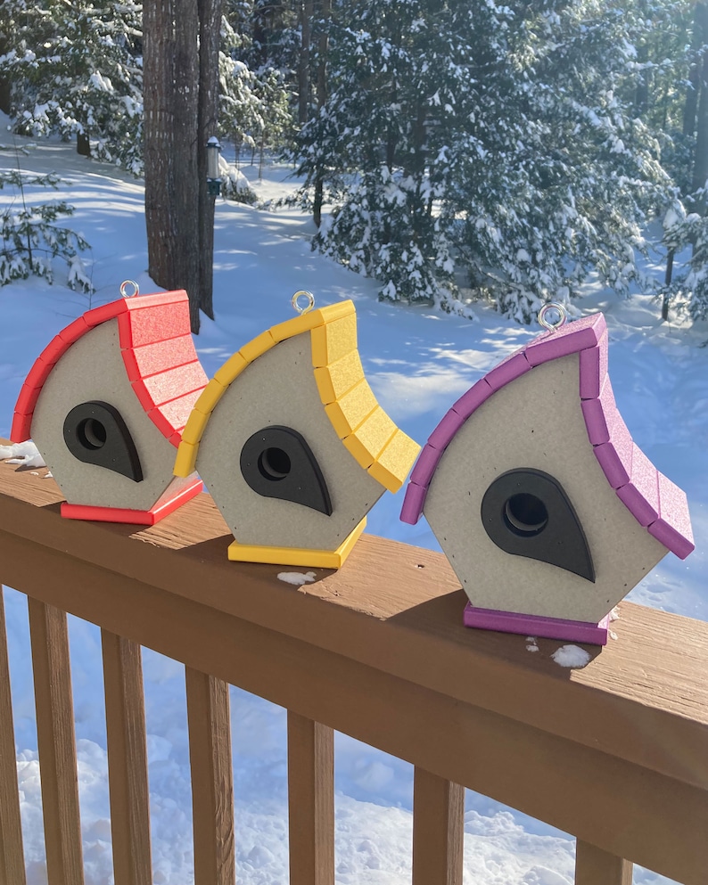 Eclectic Hanging Poly Birdhouse Gray With Yellow Roof - Etsy