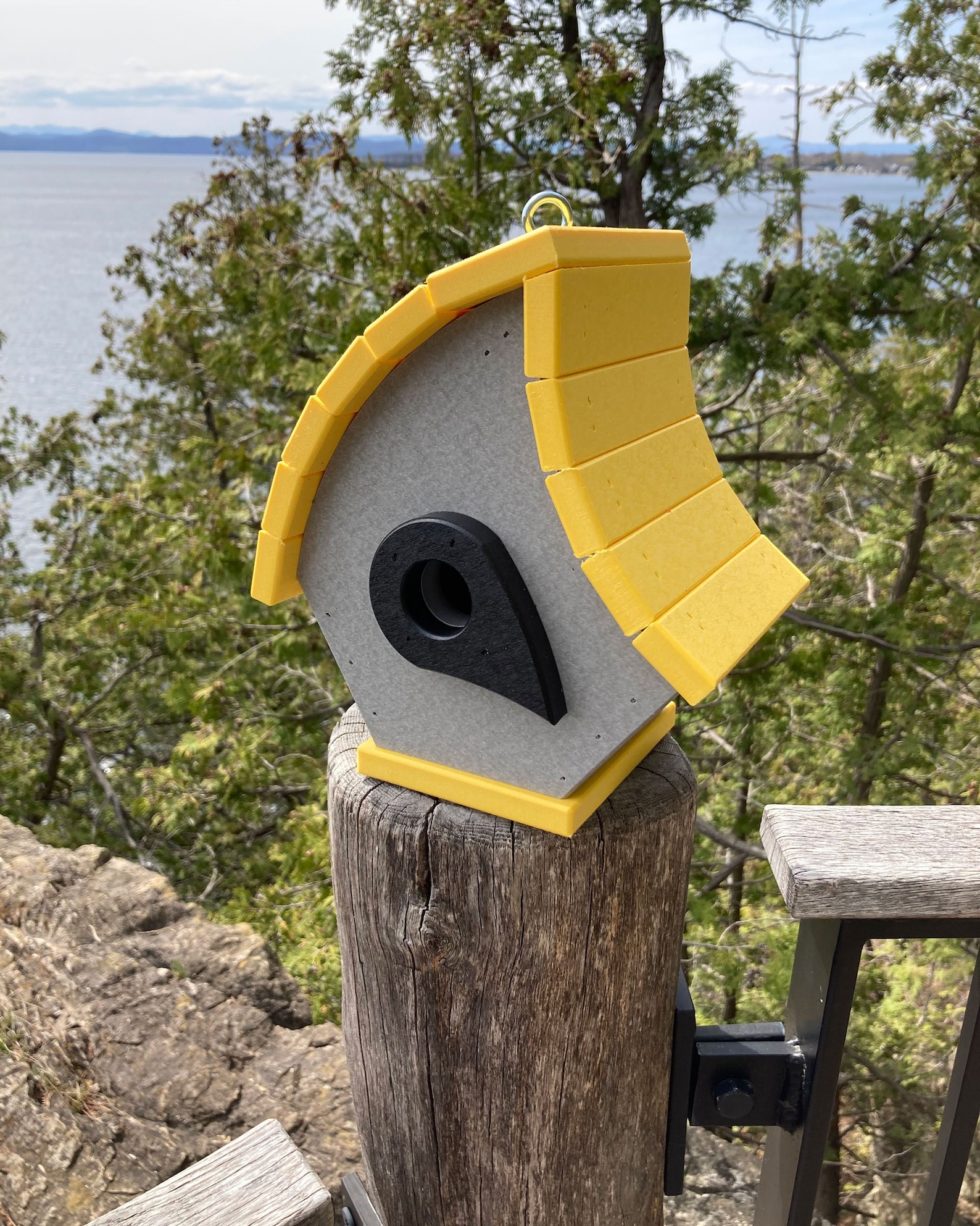 Eclectic Hanging Poly Birdhouse Gray With Yellow Roof - Etsy