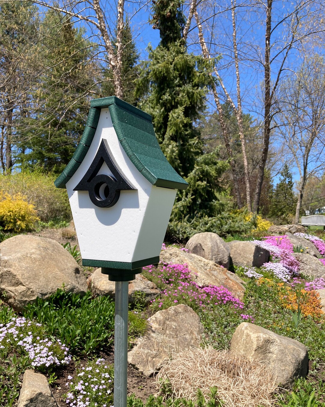 Regal Pole Mount Birdhouse - White With Green Eco-friendly Roof - Etsy