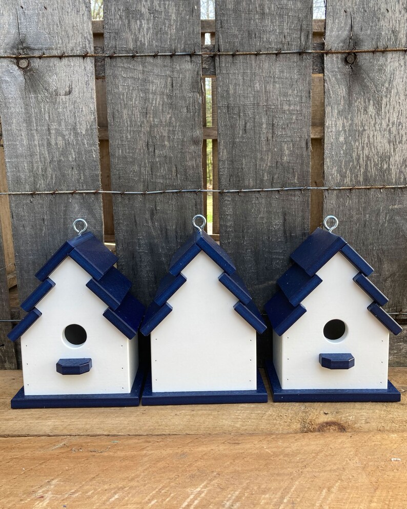Traditional Eco-friendly Poly Birdhouse White With Navy Roof | Etsy