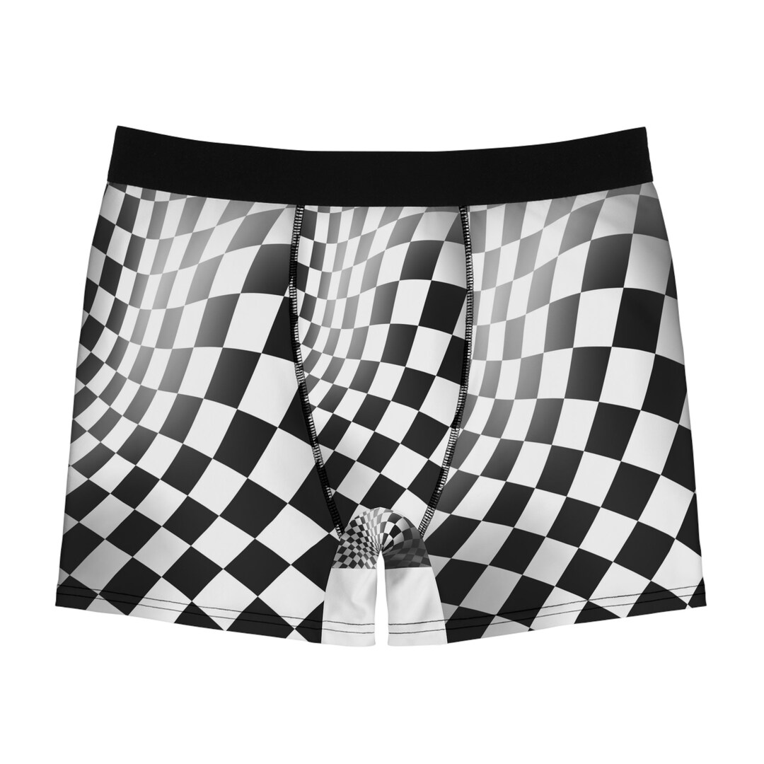 Men's Boxer Briefs AOP, Black Checkered Men Boxers, Men's Boxer's With ...