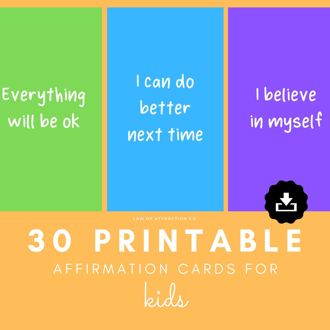 30 Printable Vision Board Card Kit | Affirmations for Kids | Law of ...
