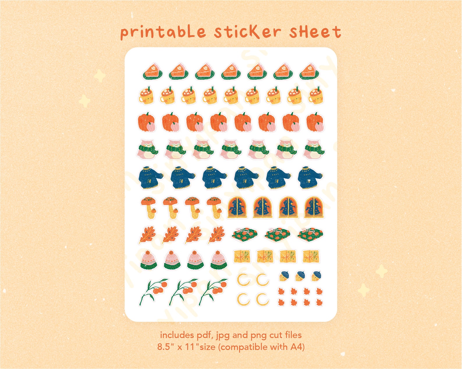 Autumn Fall Stickers Printable Stickers Digital Stickers | Etsy