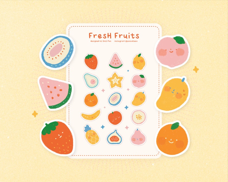 Fresh Fruits Stickers: Vibrant Planner & Journal Stickers (digital ...