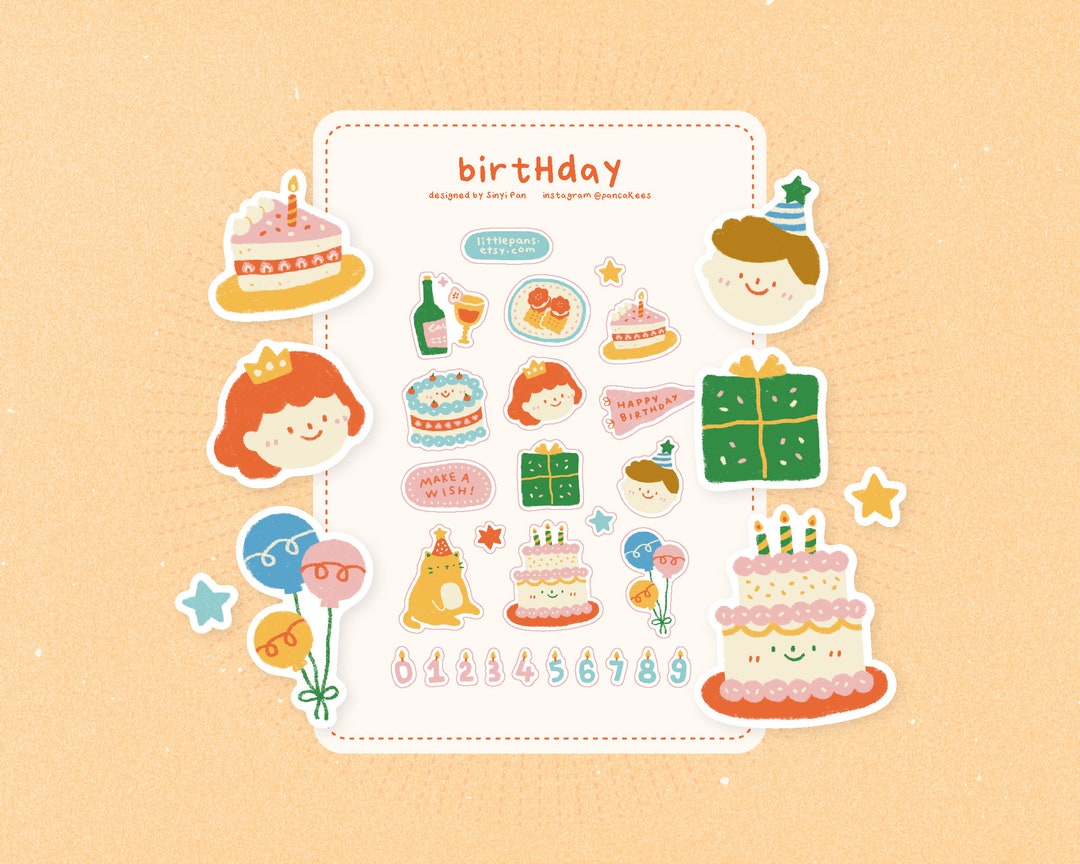 Birthday Party Celebration Sticker Sheet | Printable Stickers | Digital ...