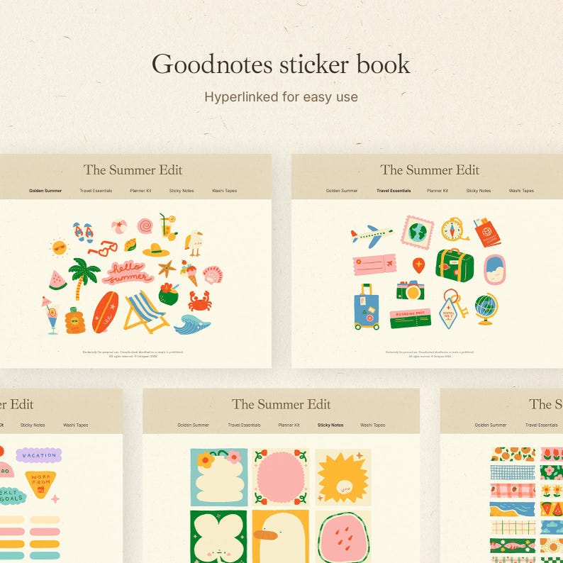 Summer Digital Sticker Collection: Goodnotes Planner Kit (PNG Files ...