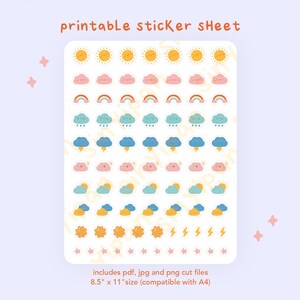 Weather Tracker Stickers | Printable Stickers | Cute Digital Stickers ...