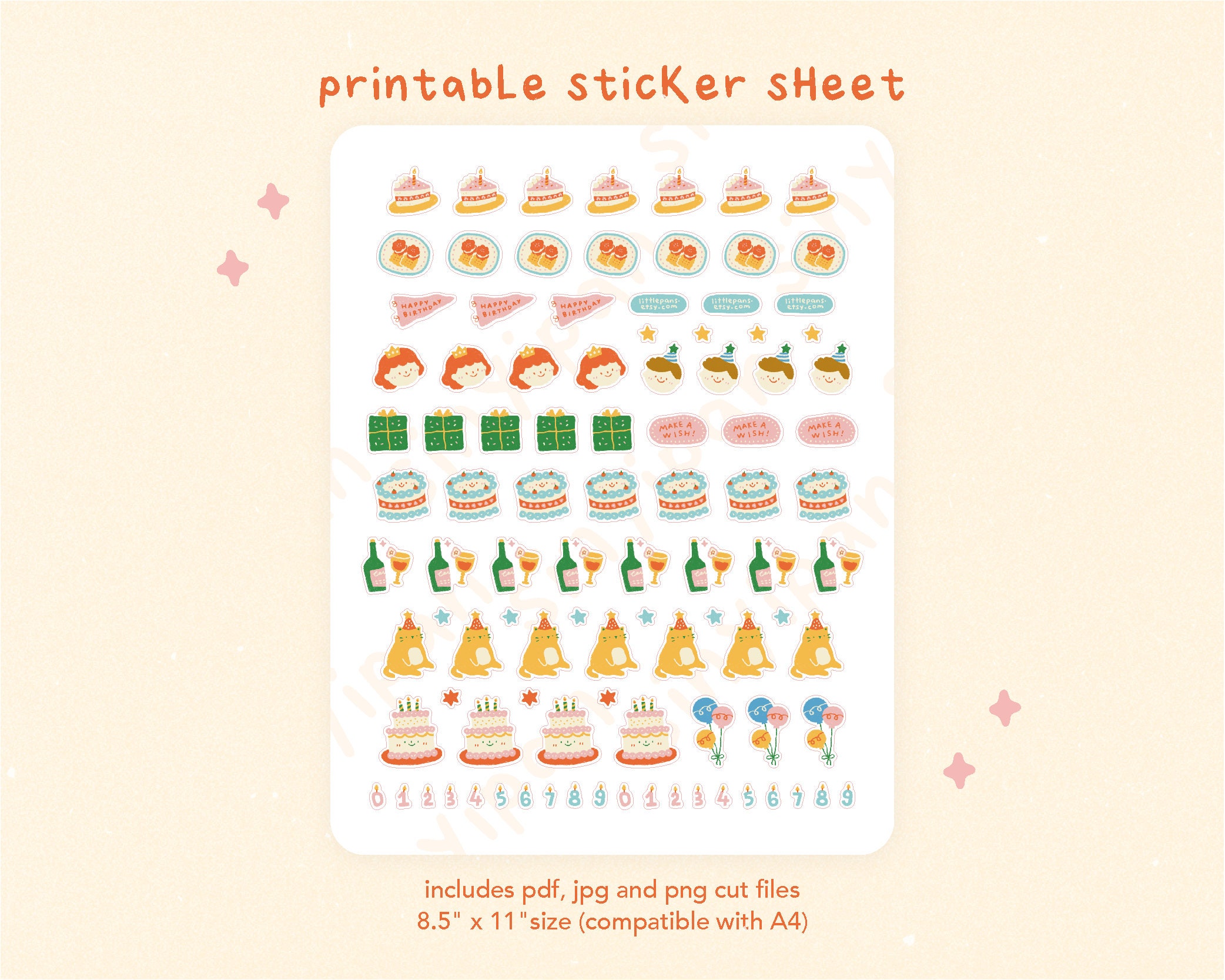Birthday Party Celebration Sticker Sheet | Printable Stickers | Digital ...