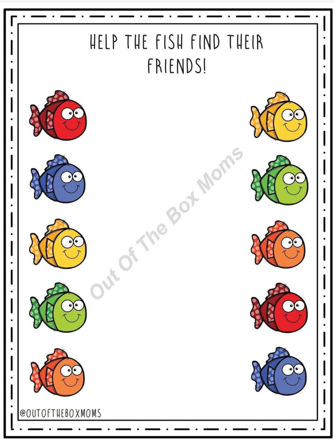 Fish Color Match Worksheet Color Matching Game Educational | Etsy