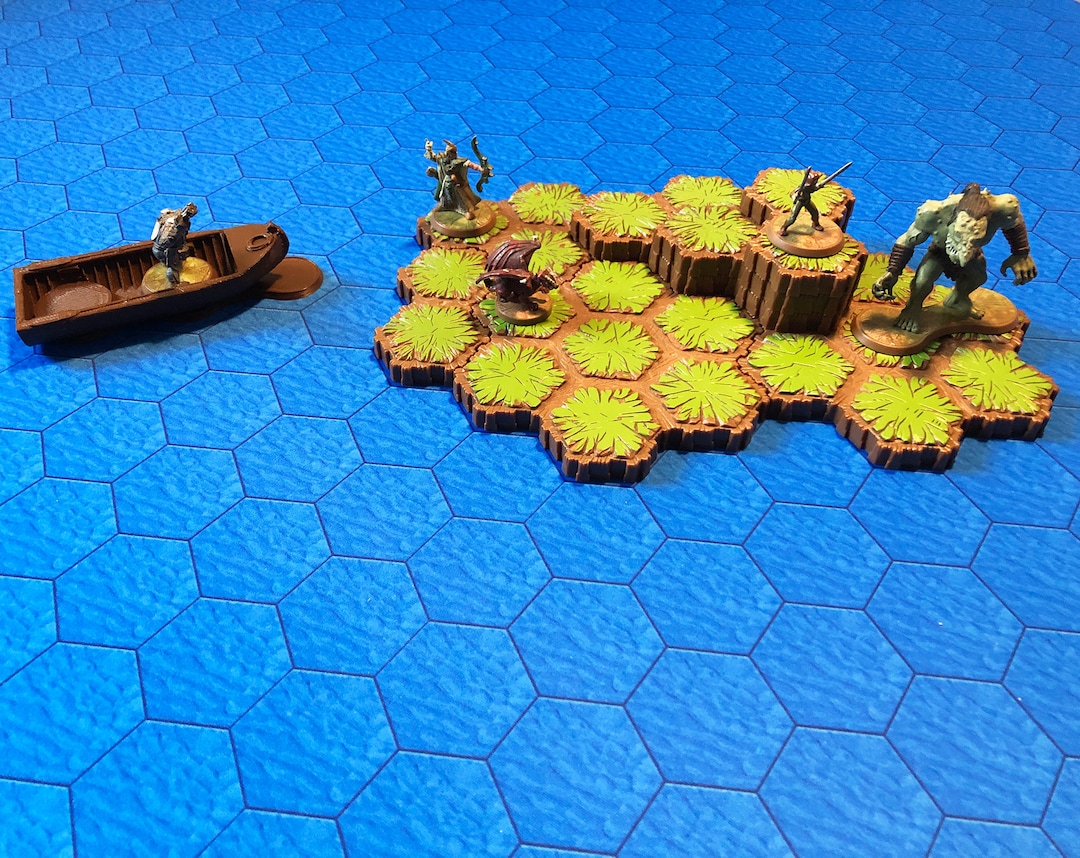 Gaming Playmat - Water - Hex Grid, Options 1", 1.5", 1.75" (AF ...