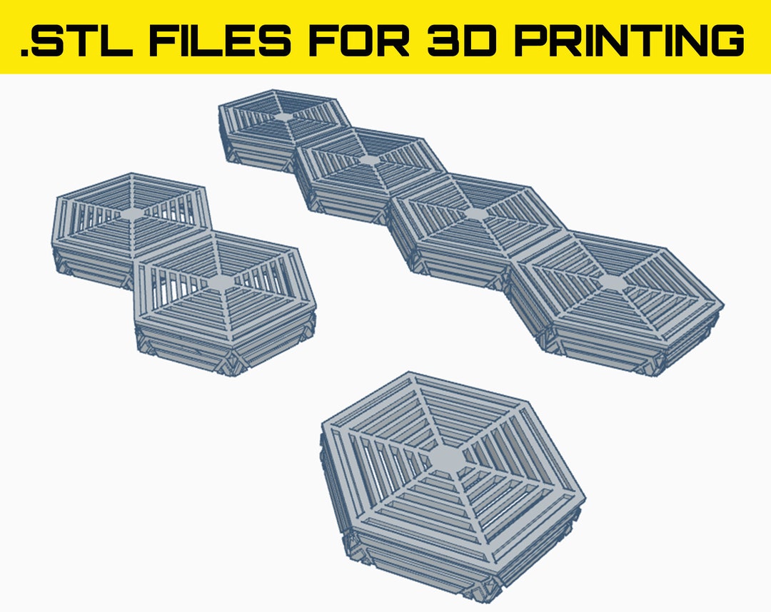 Catwalk Tiles STL Files - Hyground Hex Crowns, Terrain for Miniature ...