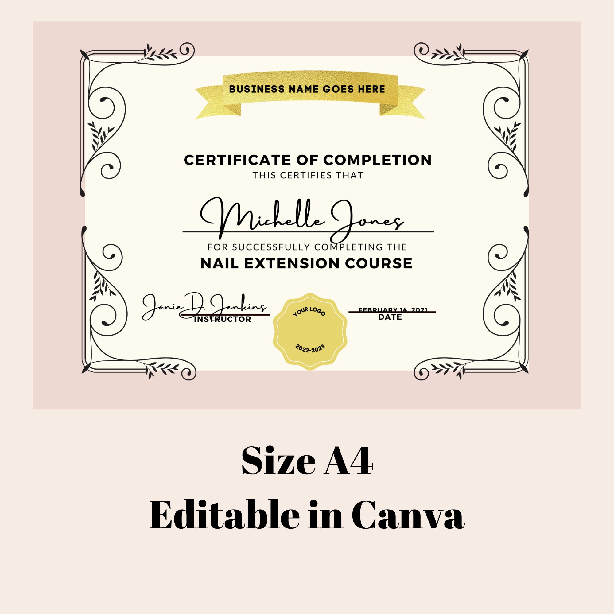 Certificate of Completion Nails/ Lashes Course/editable Template/nails ...