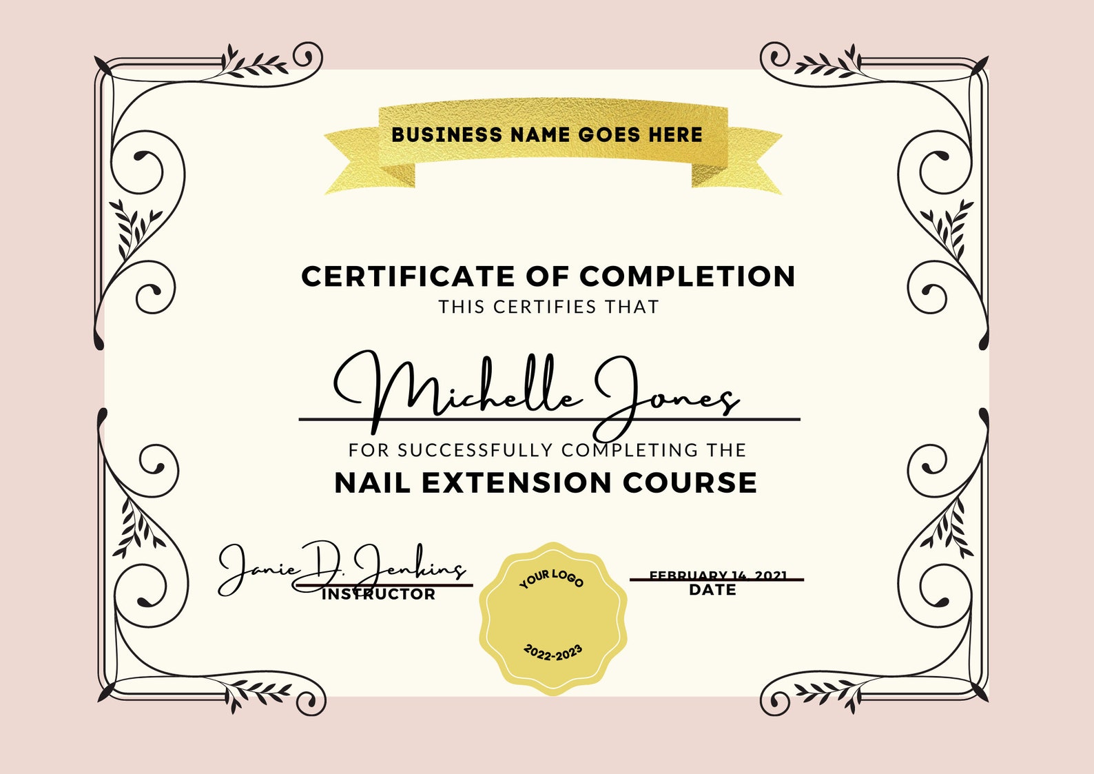 Certificate of Completion Nails/ Lashes Course/editable Template/nails ...