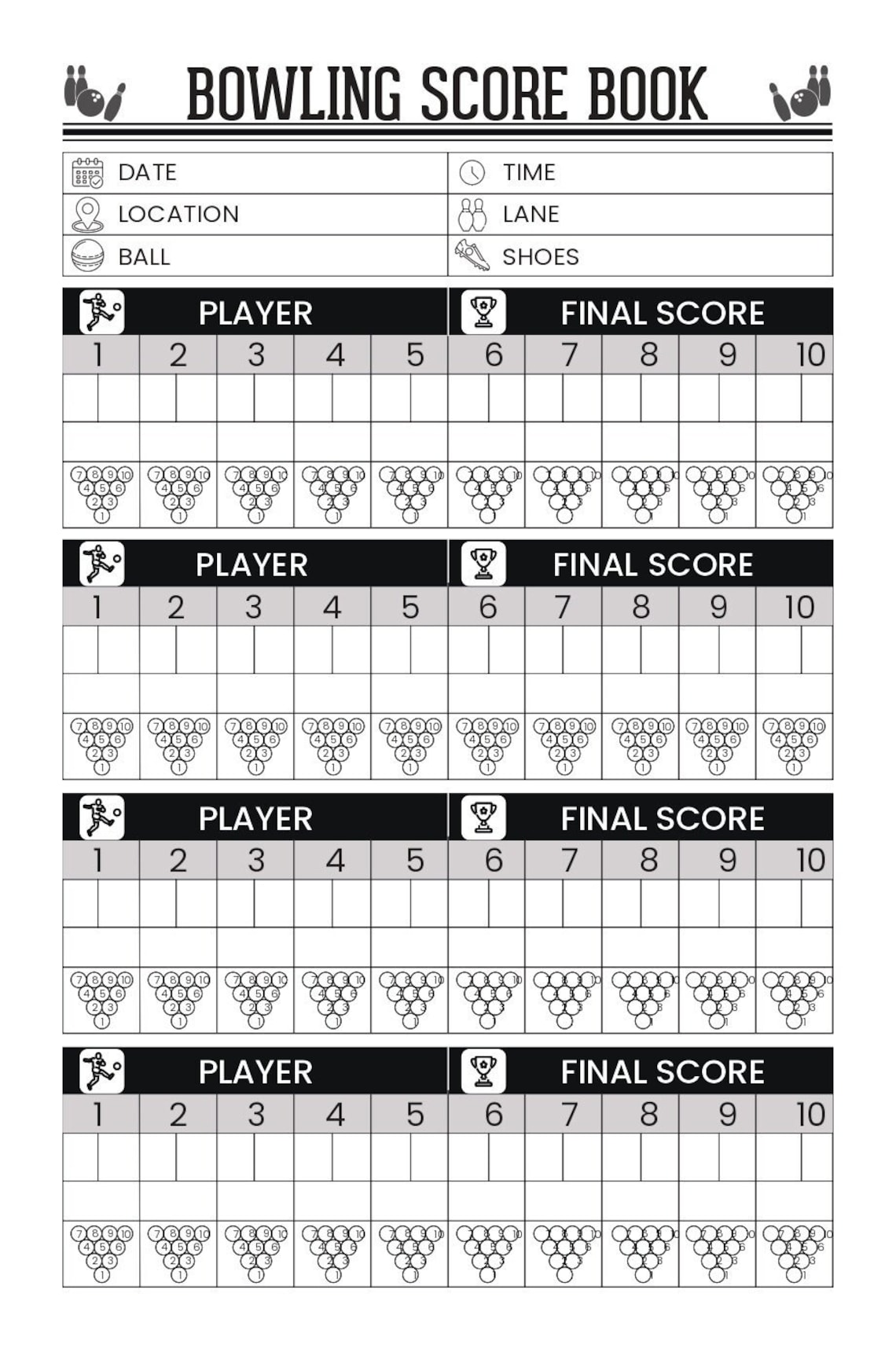 Bowling Score Sheet, Bowling Log, Game Tracker, Bowling Score Printable ...