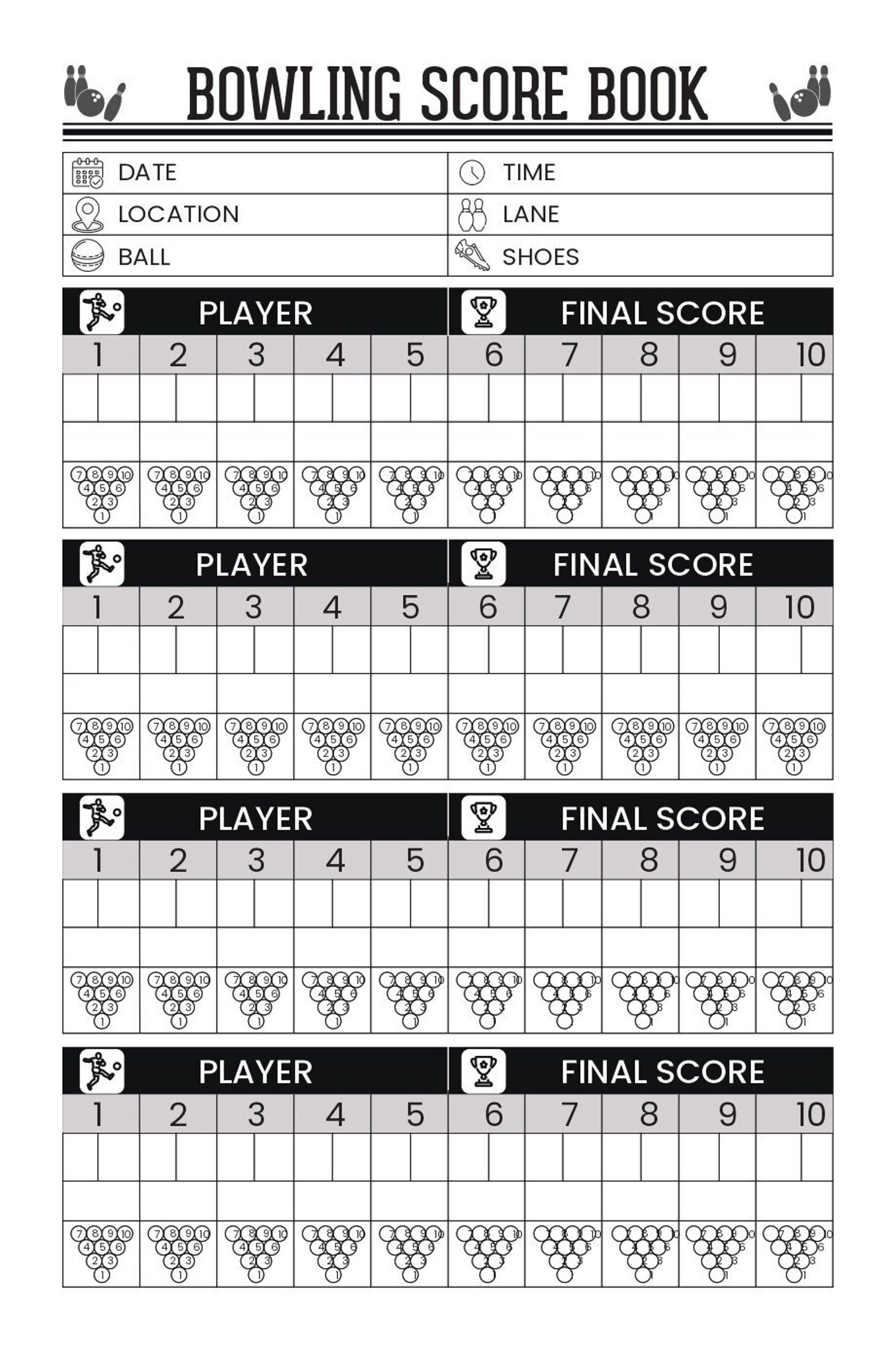 Bowling Score Sheet, Bowling Log, Game Tracker, Bowling Score Printable ...