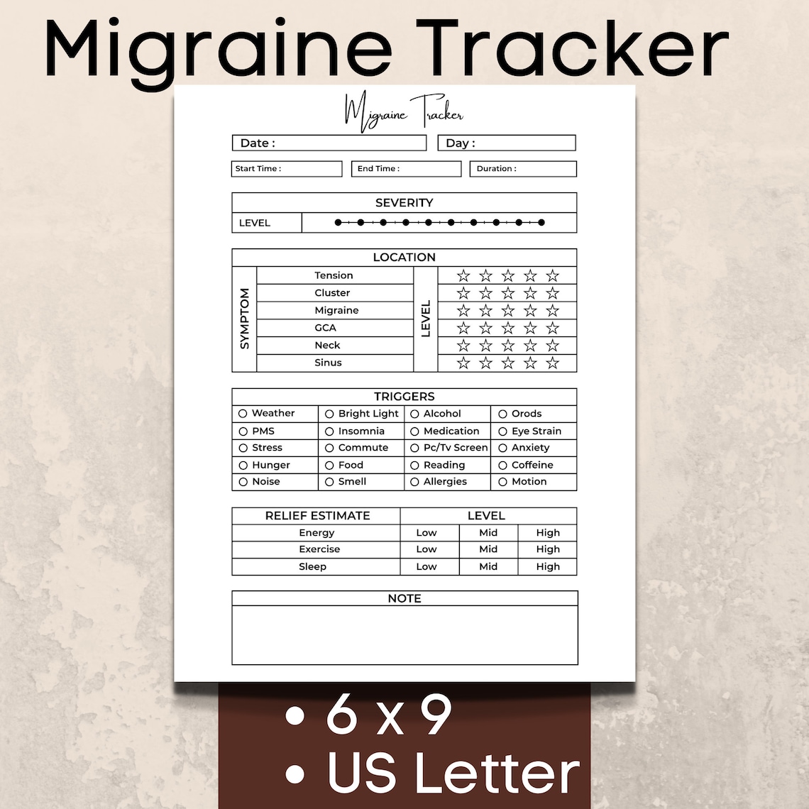 Migraine Tracker Printable, Migraine Journal, Migraine Log, Migraine ...