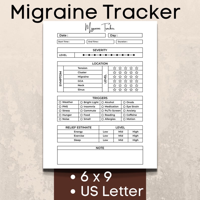 Migraine Tracker Printable, Migraine Journal, Migraine Log, Migraine ...