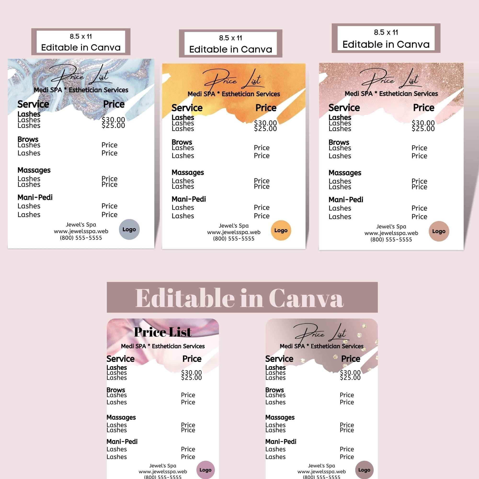 Esthetician Price List Template Spa Price List Template Etsy Espa a