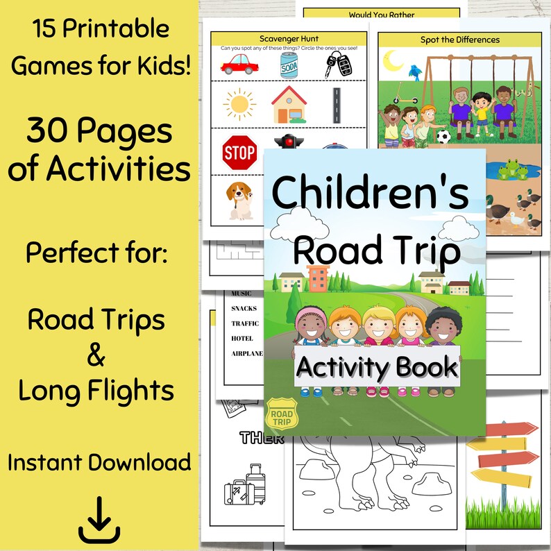 Road Trip Activity Pack, Road Trip Games, Airplane Activity Book for ...
