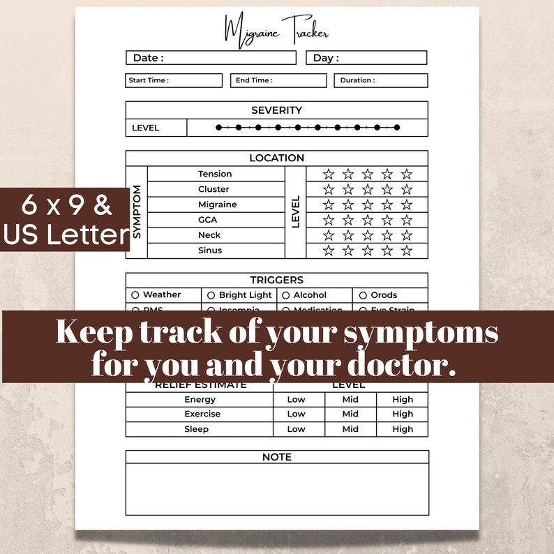 Migraine Tracker Printable, Migraine Journal, Migraine Log, Migraine ...