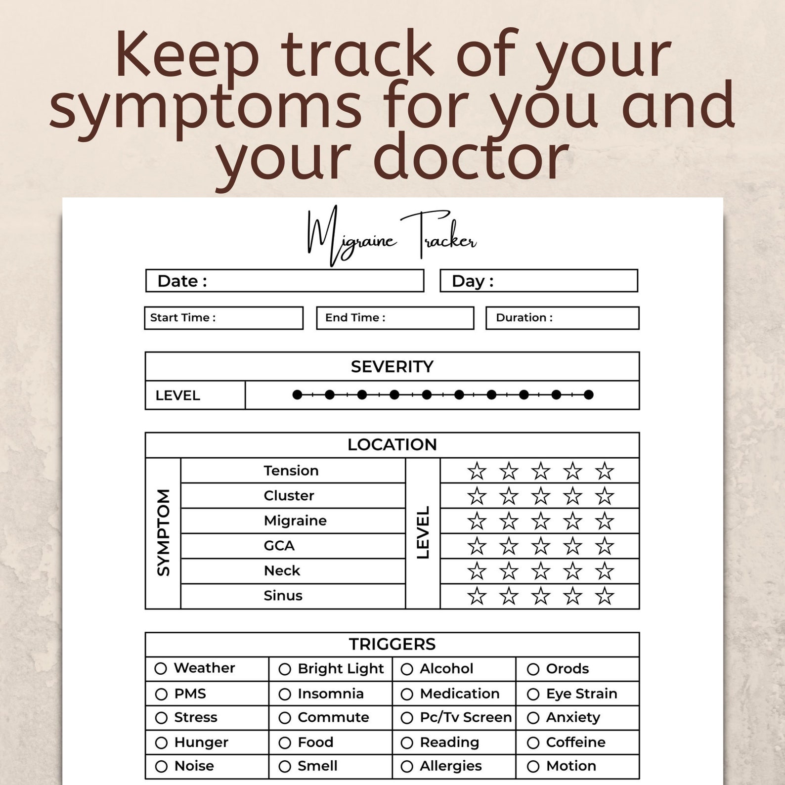 Migraine Tracker Printable, Migraine Journal, Migraine Log, Migraine ...