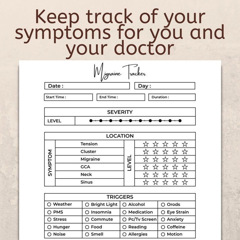 Migraine Tracker Printable, Migraine Journal, Migraine Log, Migraine ...