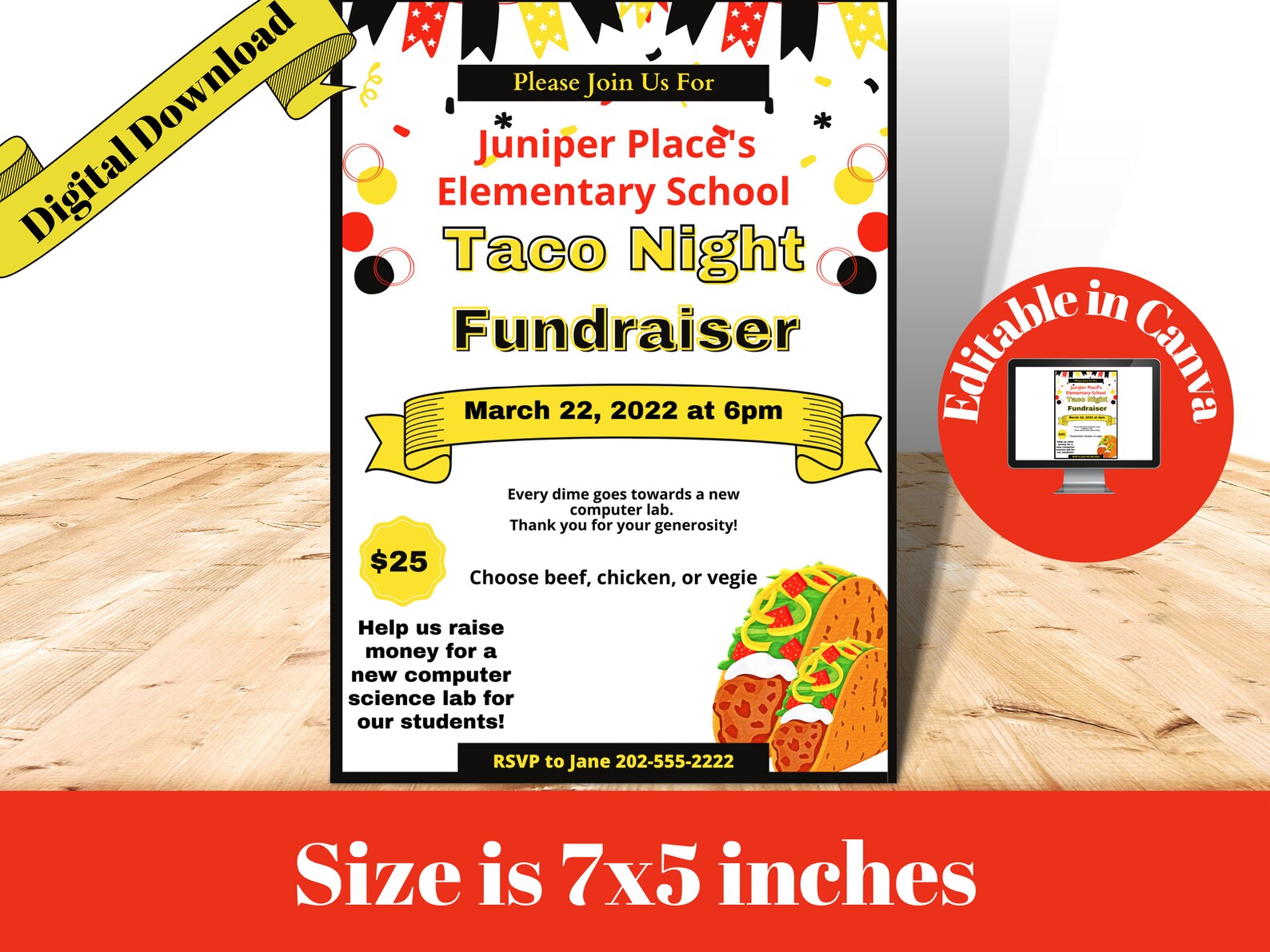 Fiesta Fundraiser Flyer, Template, Party, Taco Theme Poster, PTA Taco ...