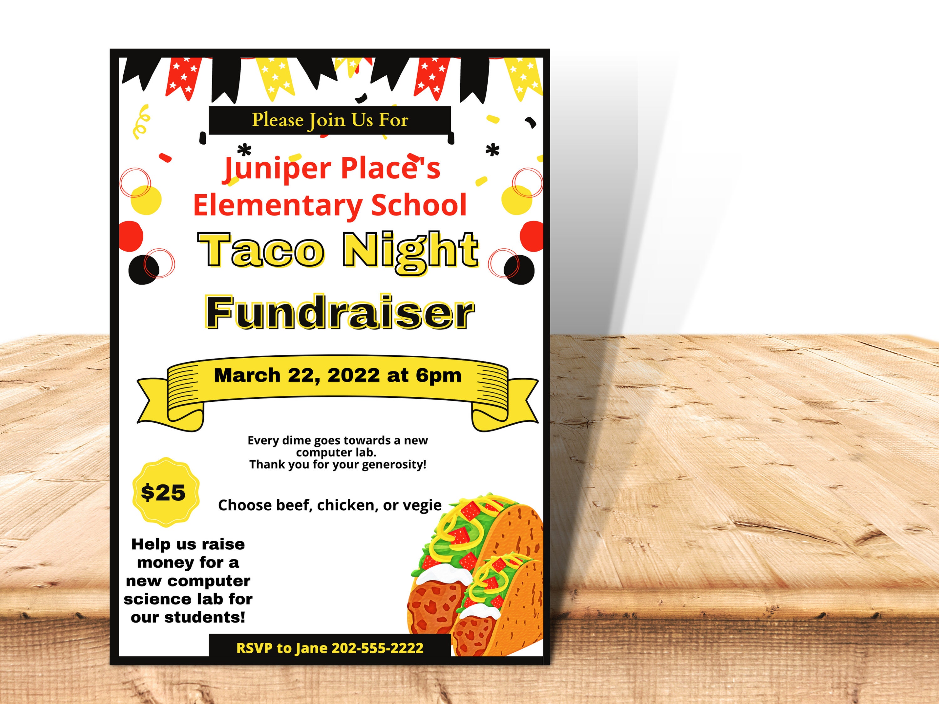 Fiesta Fundraiser Flyer, Template, Party, Taco Theme Poster, PTA Taco ...