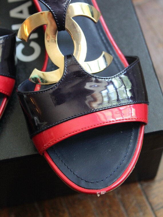 Chanel Navy and Red Wedge Sandals - Gem