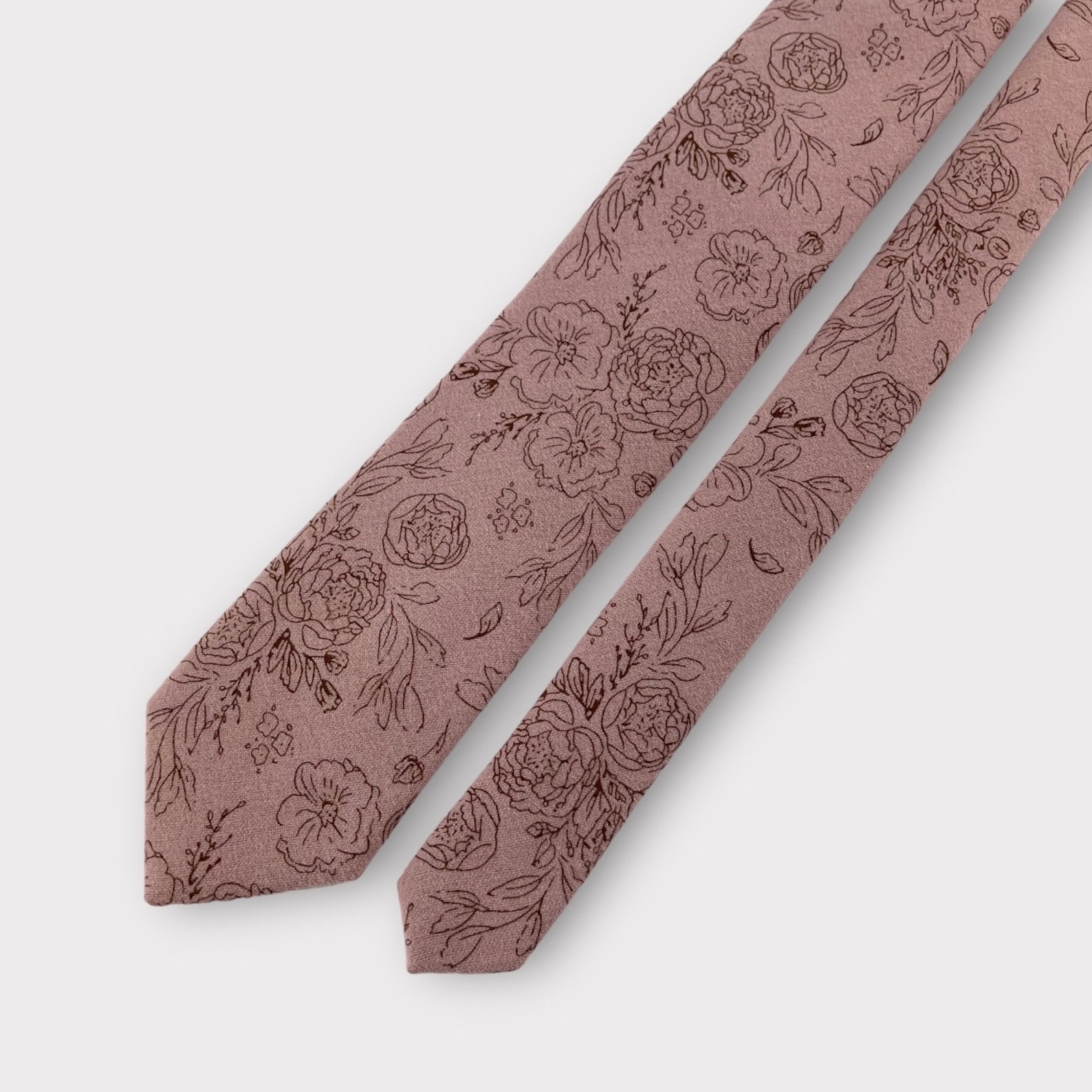 Men's Taupe Pink Floral Print Necktie Slim/narrow Width Rustic Autumn ...
