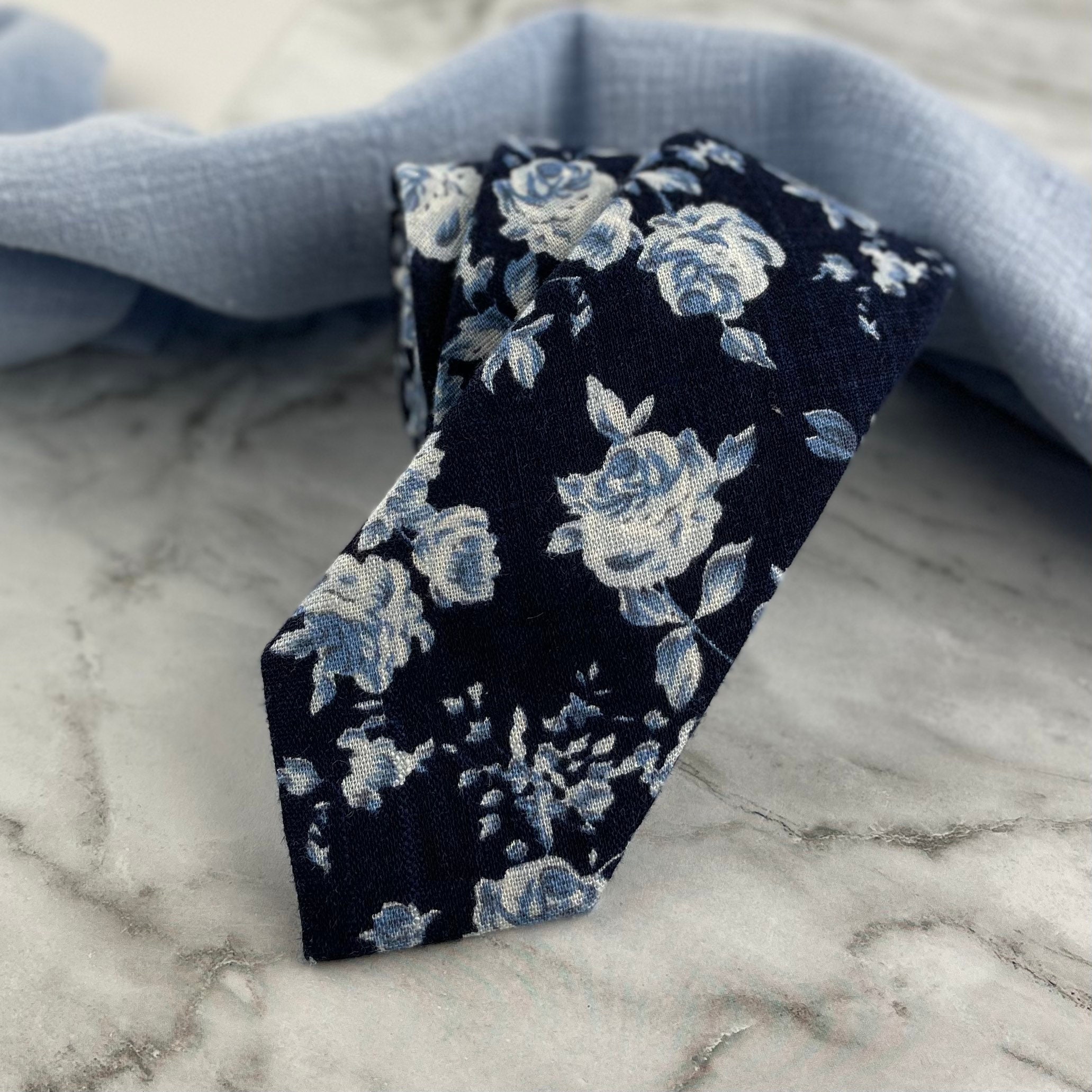 Men's Dark Navy Blue Floral Print Necktie Slim/narrow - Etsy