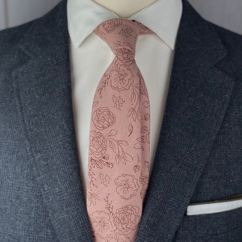 Men's Taupe Pink Floral Print Necktie Slim/narrow Width Rustic Autumn ...