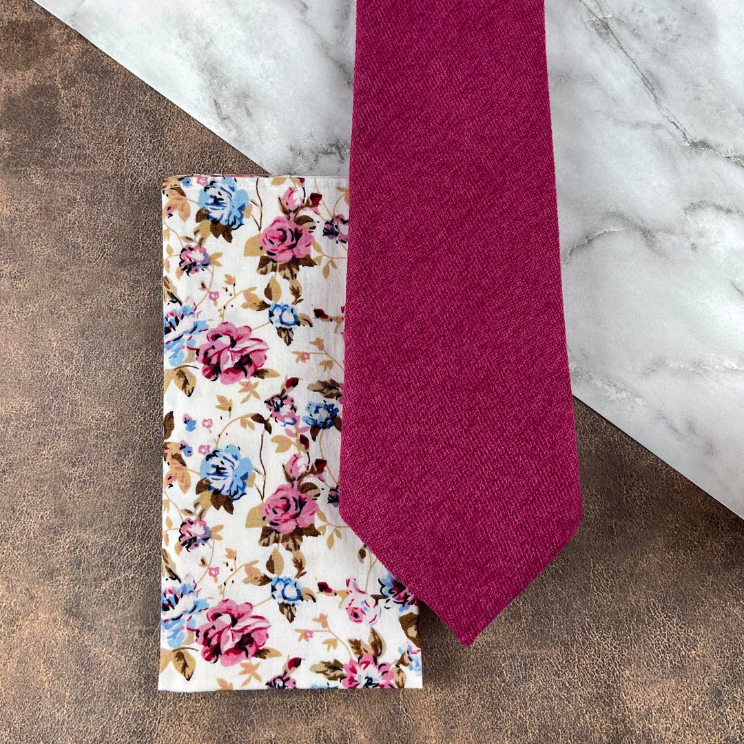 Men's Magenta Velour Tie or Bow Tie Set, Floral Pocket Square - Etsy